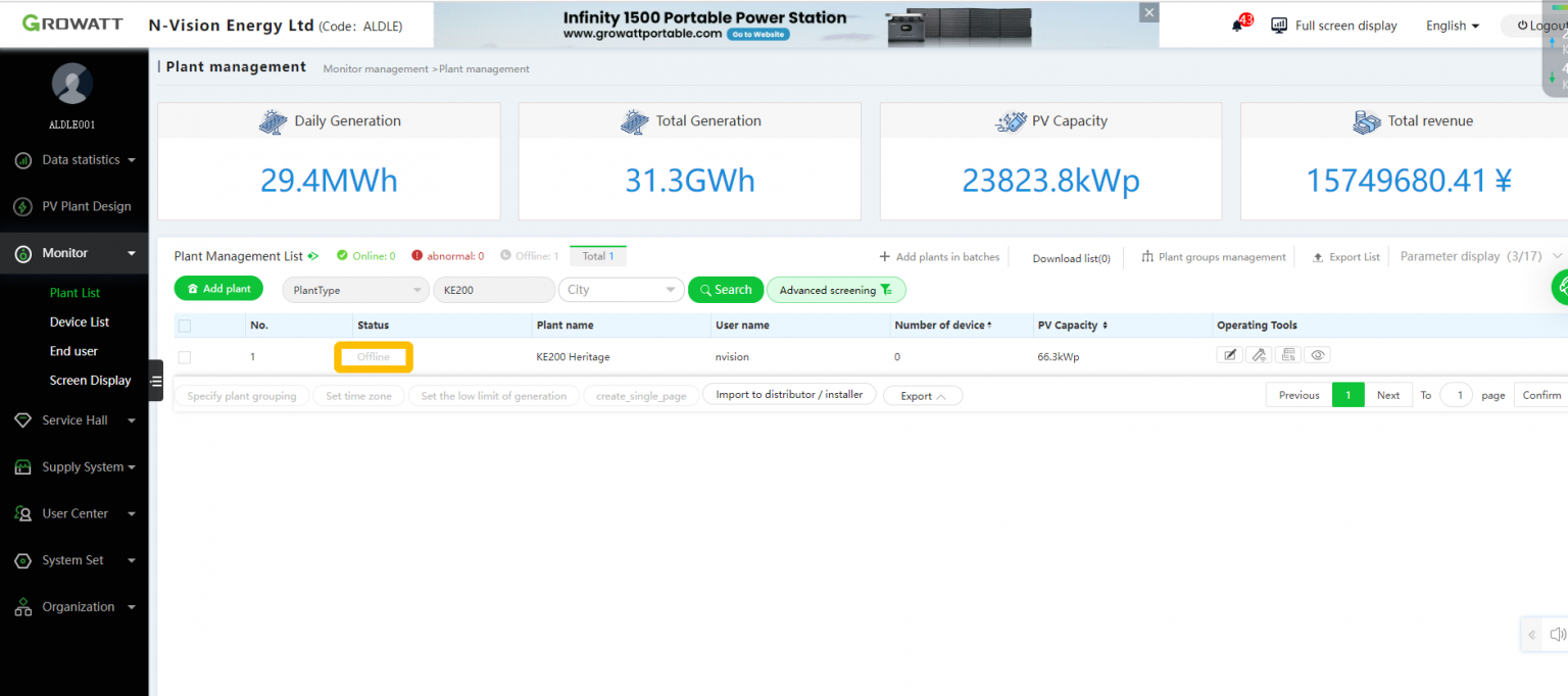 Datalogger and inverter online on server.growatt.com, while offline on ...